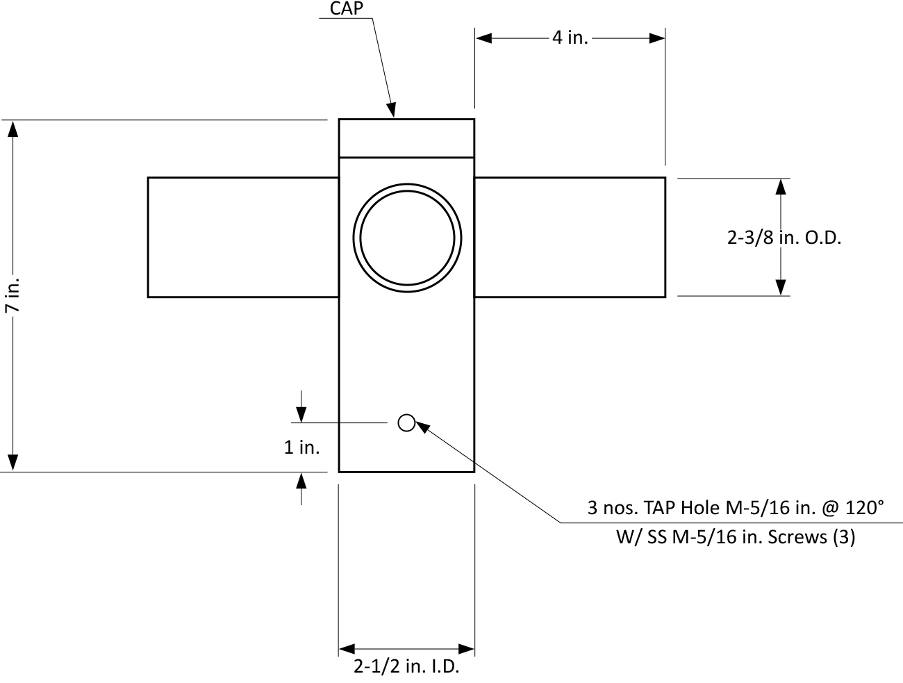 Tenon adapter quad 90 deg horizontal mounted