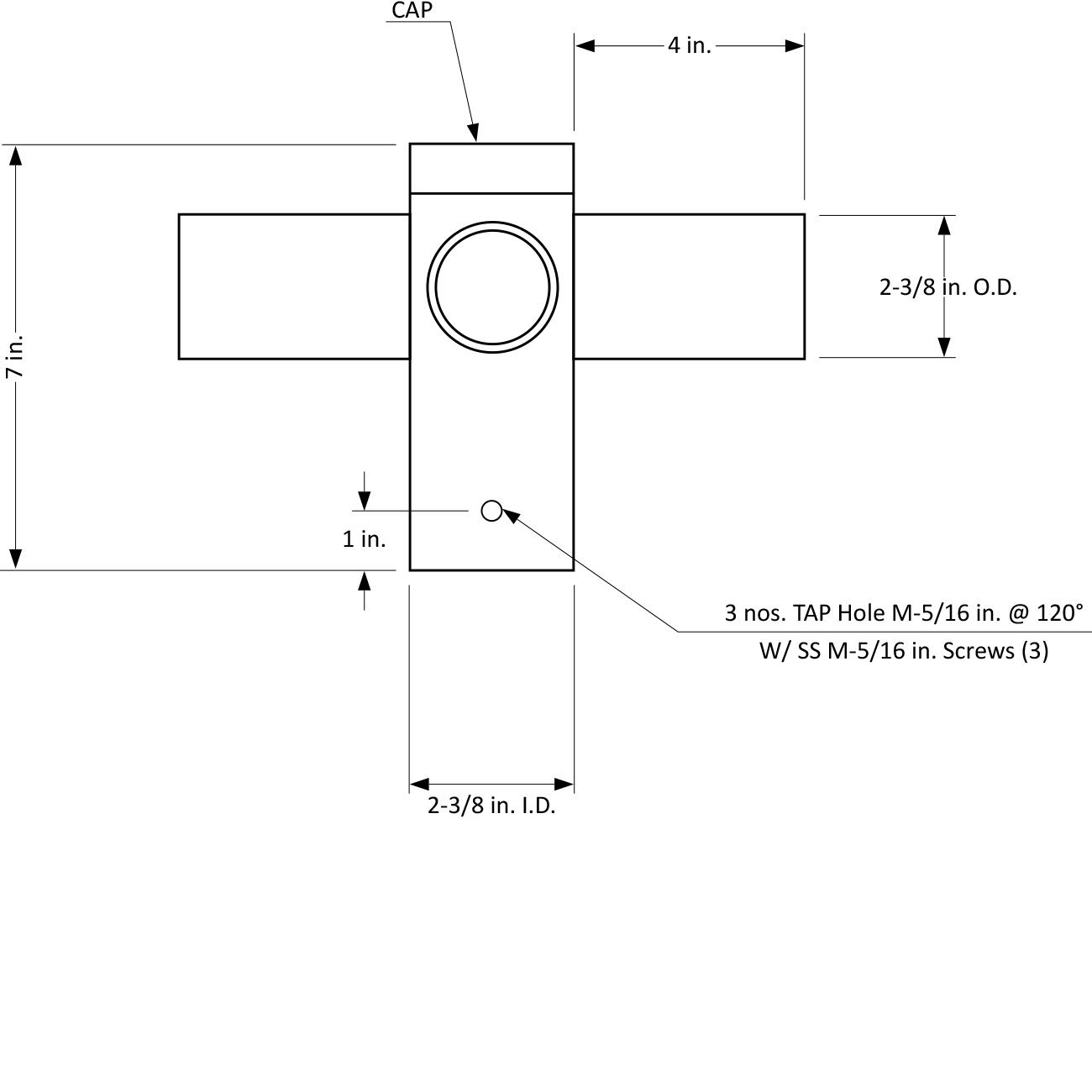 Tenon Adapter with 3 Horizontal 120 Degree Tenons
