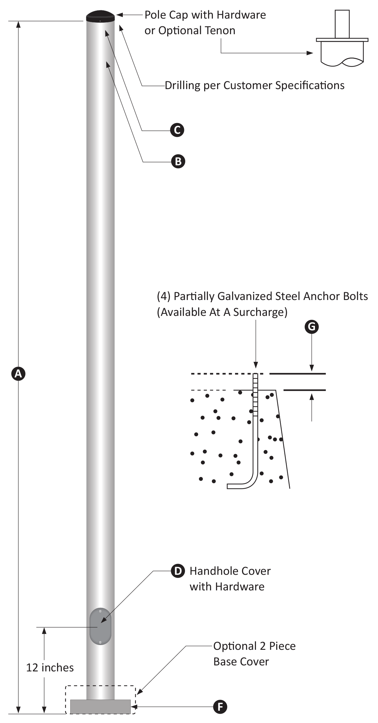 20 Foot Round Straight Steel Light Pole, 4 Inch Wide, 10 Gauge - Pro's ...